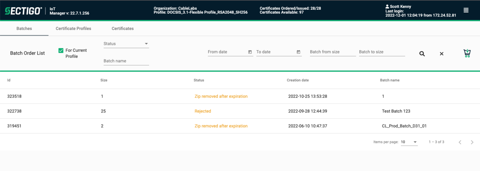 CableLabs PKI - Guide to the Sectigo Certificate Portal